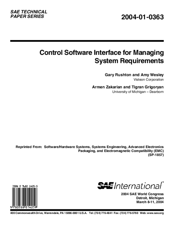 (PDF) Control Software Interface for Managing System Requirements