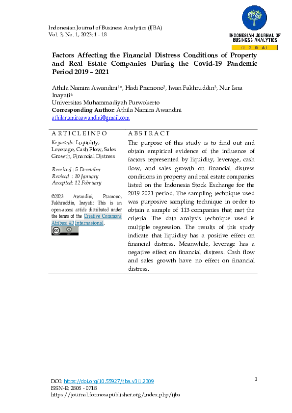 (PDF) Factors Affecting the Financial Distress Conditions of Property ...
