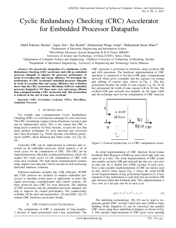 Pdf Cyclic Redundancy Checking Crc Accelerator For Embedded Processor Datapaths