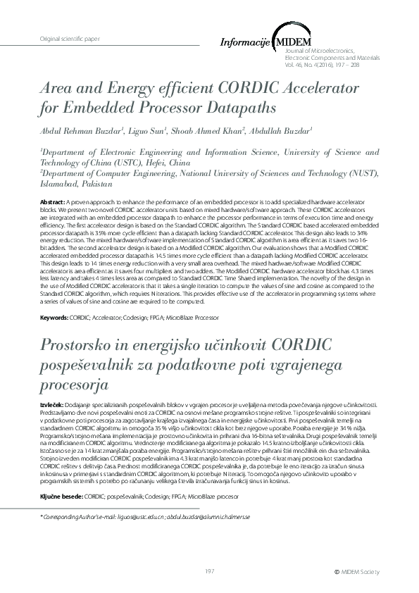 (PDF) Area efficient CORDIC Accelerator for Embedded Processor Datapaths