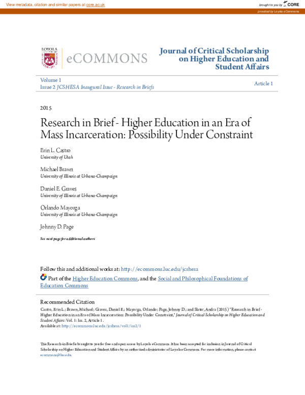 (PDF) Research in Brief - Higher Education in an Era of Mass ...