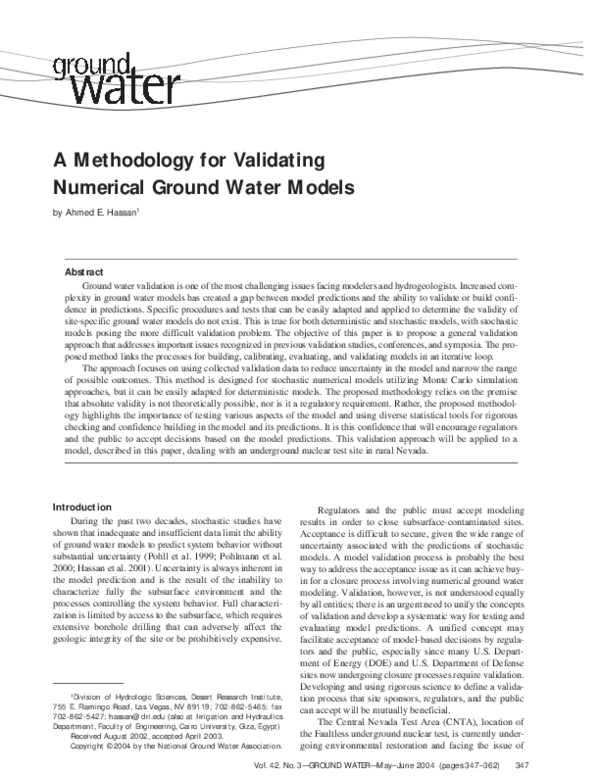(PDF) A Methodology for Validating Numerical Ground Water Models