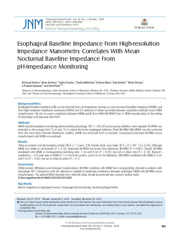 (PDF) Esophageal Baseline Impedance From High-resolution Impedance ...