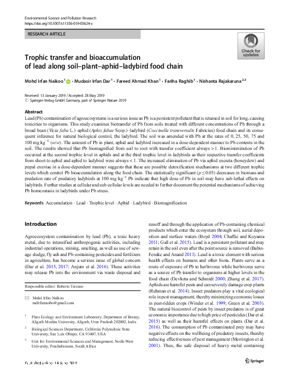 (PDF) Trophic transfer and bioaccumulation of lead along soil–plant ...