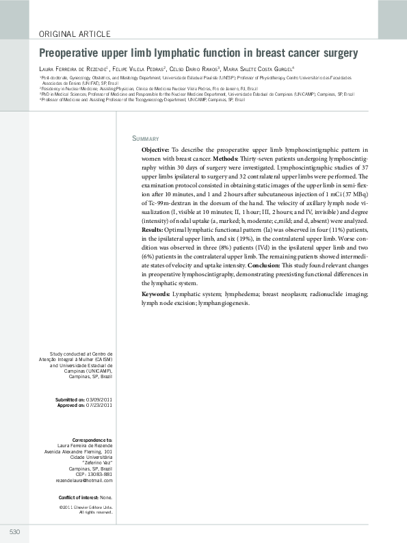 (PDF) Preoperative upper limb lymphatic function in breast cancer surgery