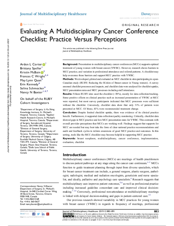 (PDF) Evaluating A Multidisciplinary Cancer Conference Checklist ...