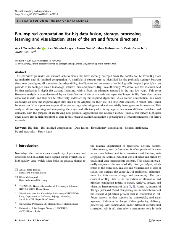(PDF) Bio-inspired computation for big data fusion, storage, processing, learning and ...