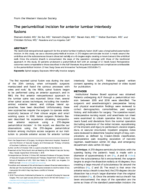(PDF) The periumbilical incision for anterior lumbar interbody fusions