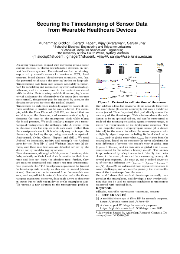 (PDF) Securing the Timestamping of Sensor Data from Wearable Healthcare Devices
