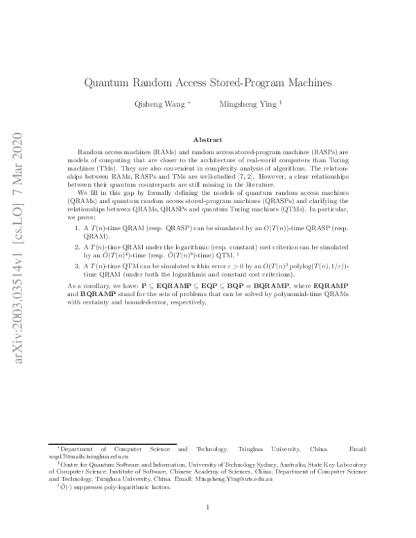 (PDF) Quantum Random Access Computing Models