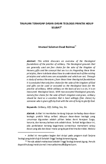 (PDF) Tinjauan Terhadap Dasar-Dasar Teologis Praktik Hidup Selibat
