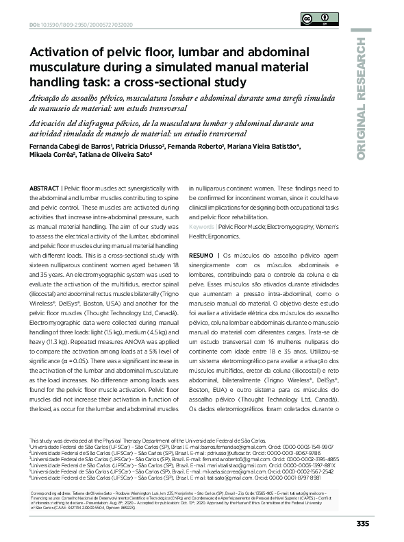 (PDF) Muscle Activation in Manual Material Handling