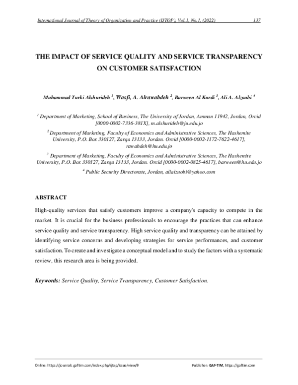 (PDF) The Impact of Service Quality and Service Transparency on ...