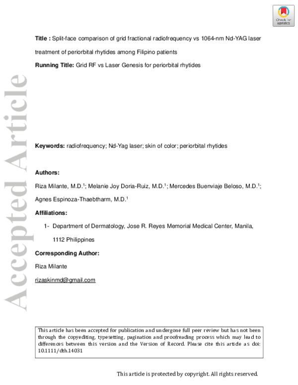 (PDF) Split‐face comparison of grid fractional radiofrequency vs 1064 ...