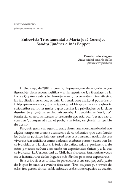 (PDF) Entrevista Triestamental a María José Cornejo, Sandra Jiménez e ...