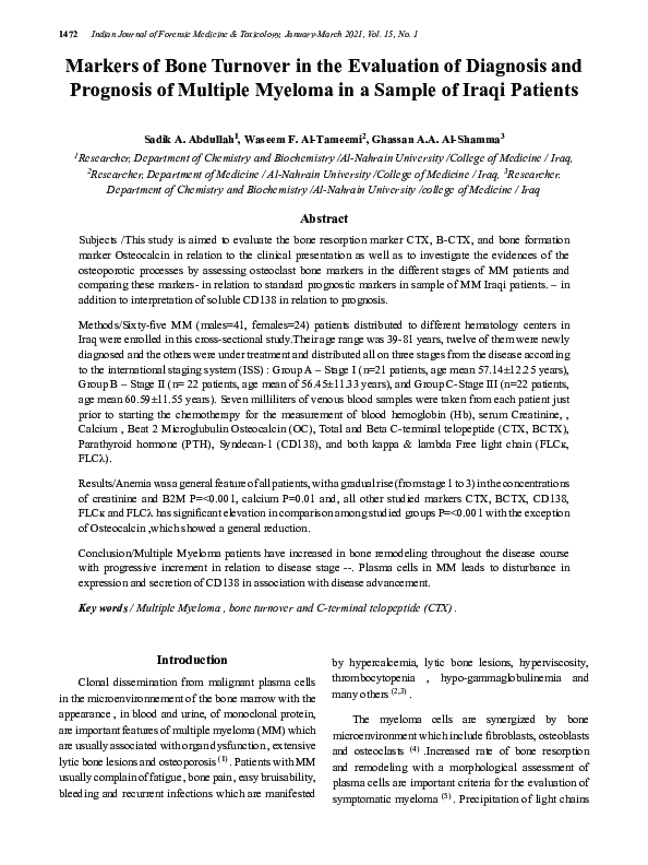 (PDF) Markers of Bone Turnover in the Evaluation of Diagnosis and Prognosis of Multiple Myeloma ...