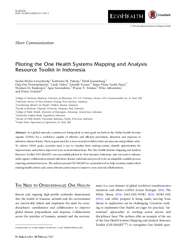 Pdf Piloting The One Health Systems Mapping And Analysis Resource
