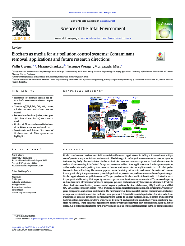 (PDF) Biochars as media for air pollution control systems: Contaminant ...