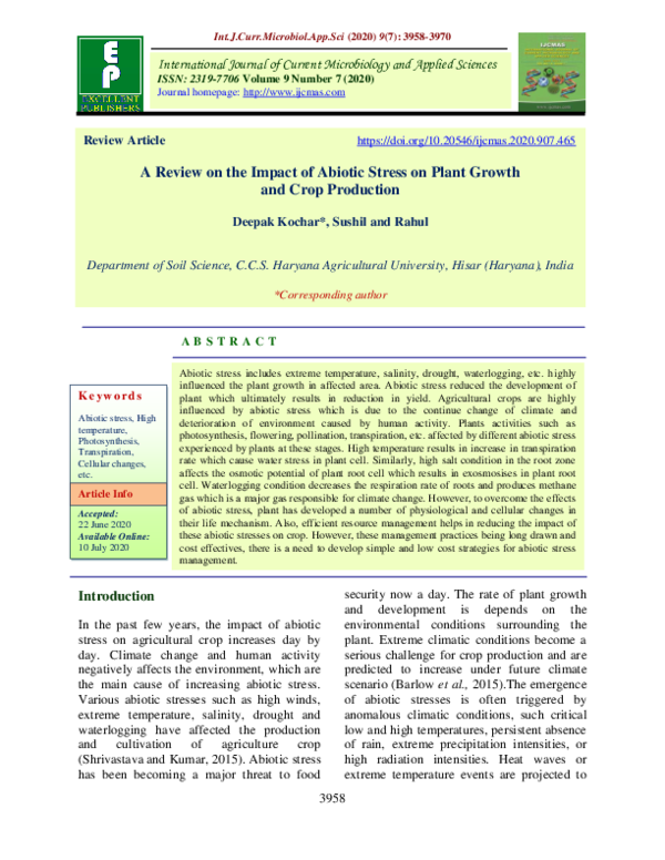 (PDF) A Review on the Impact of Abiotic Stress on Plant Growth and Crop ...