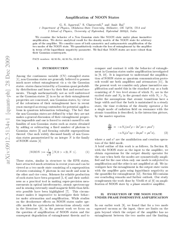 (PDF) Amplification of NOON States
