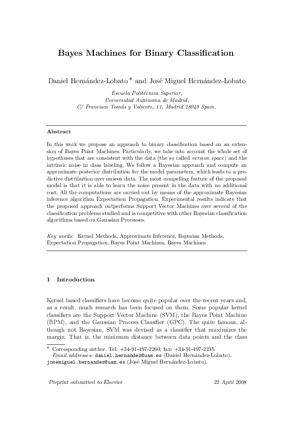 (PDF) Bayes Machines for binary classification