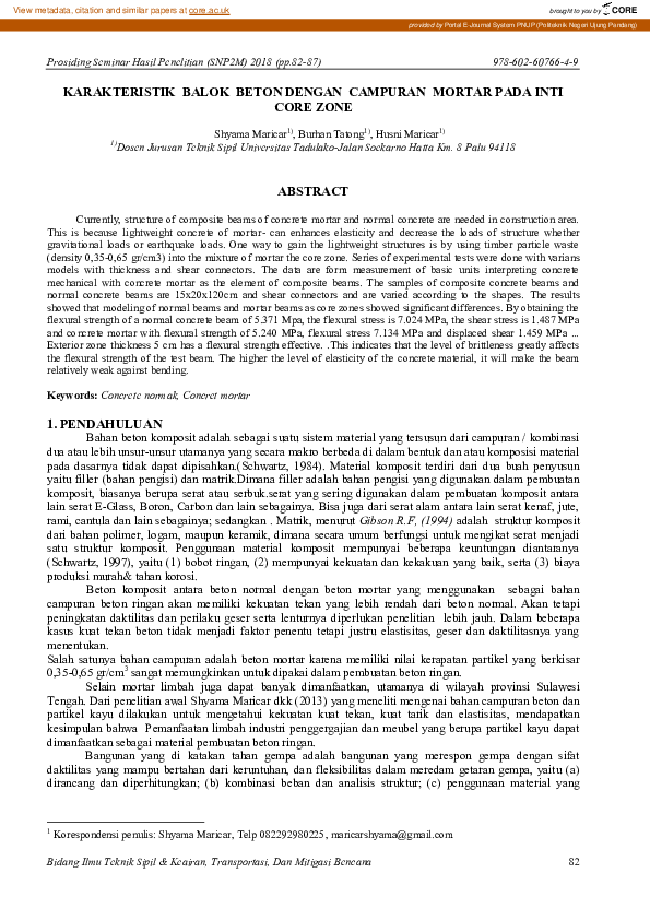 (PDF) Karakteristik Balok Beton Dengan Campuran Mortar Pada Inti Core Zone