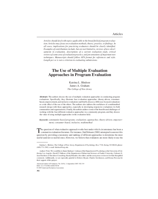 (PDF) The Use of Multiple Evaluation Approaches in Program Evaluation