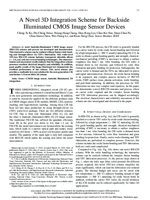 (PDF) A novel 3D Integration Scheme for Backside Illuminated CMOS Image Sensor Devices | Chun ...