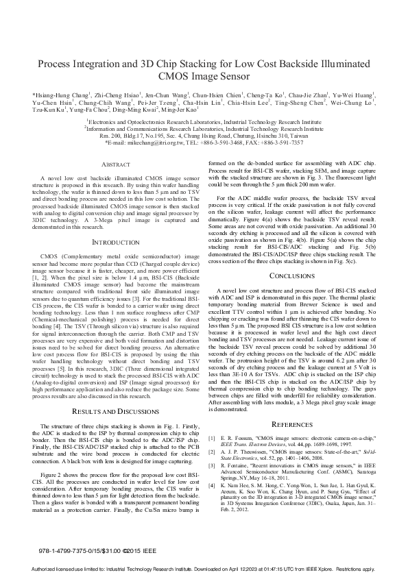 (PDF) Process integration and 3D chip stacking for low cost backside illuminated CMOS image sensor