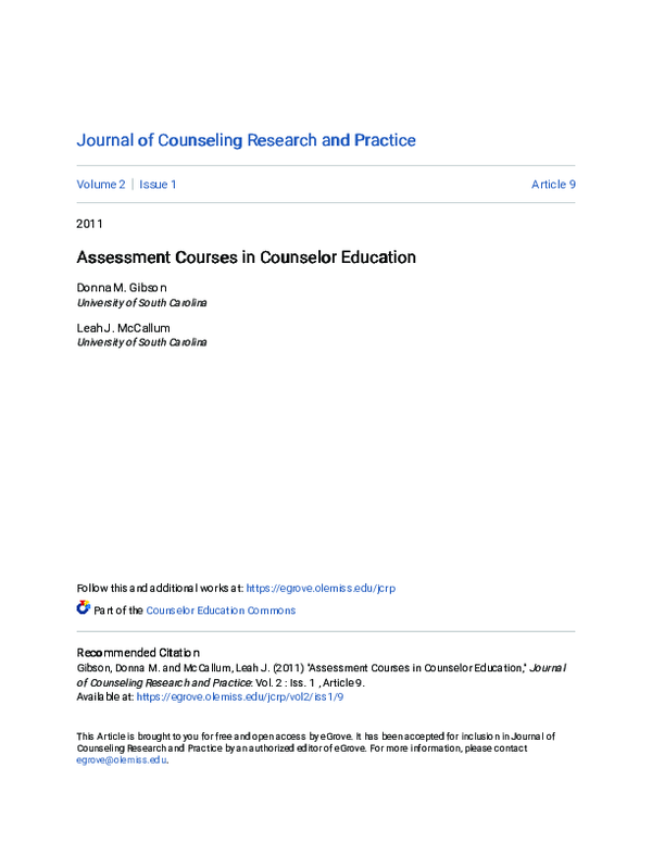 (PDF) Assessment Courses in Counselor Education