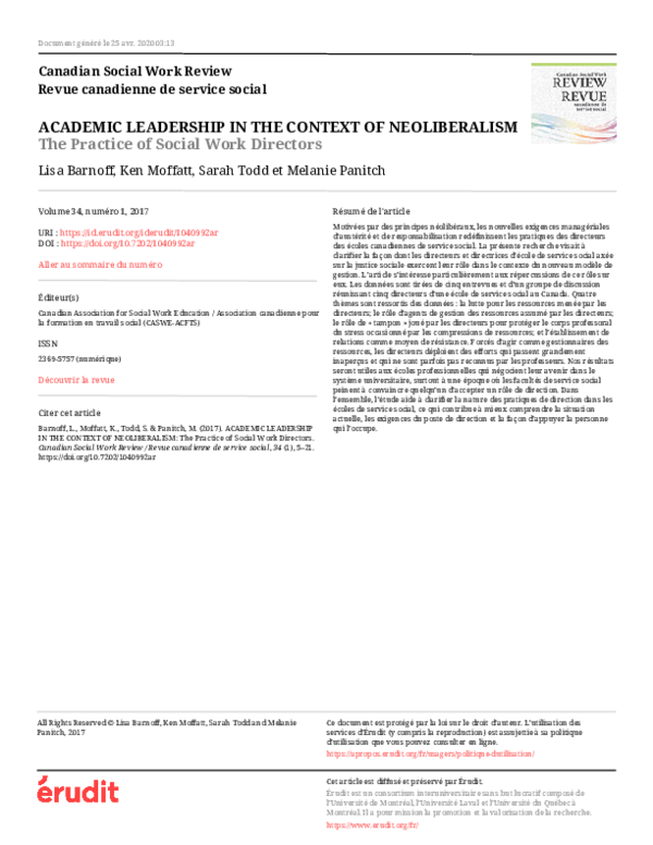 (PDF) Academic Leadership in the Context of Neoliberalism