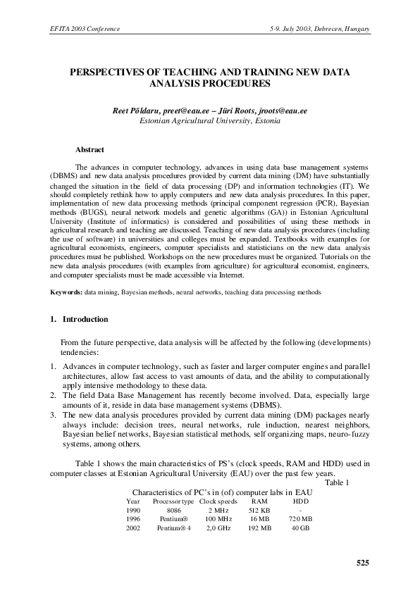 (PDF) Perspectives of Teaching and Training New Data Analysis Procedures