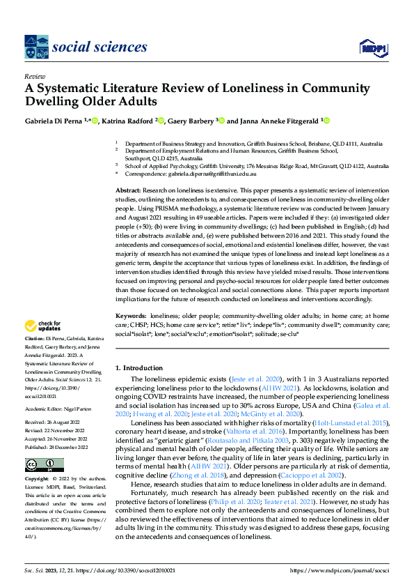 (PDF) A Systematic Literature Review of Loneliness in Community Dwelling Older Adults