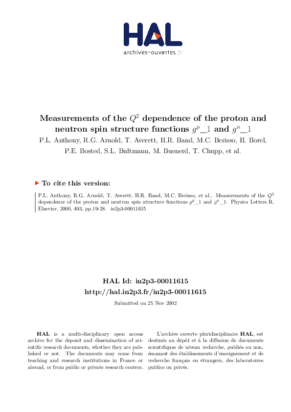 (PDF) Measurements of the Q2-dependence of the proton and neutron spin ...