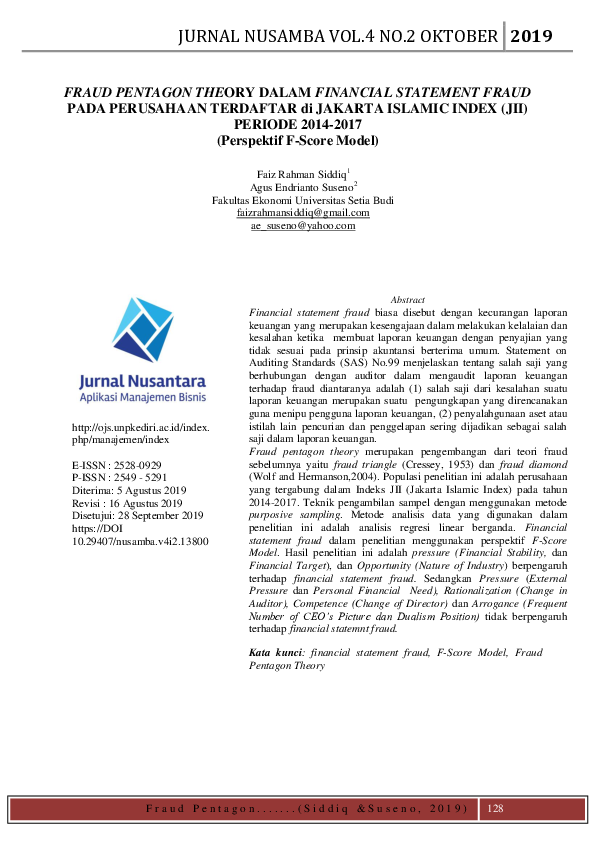 (PDF) FRAUD PENTAGON THEORY DALAM FINANCIAL STATEMENT FRAUD PADA ...