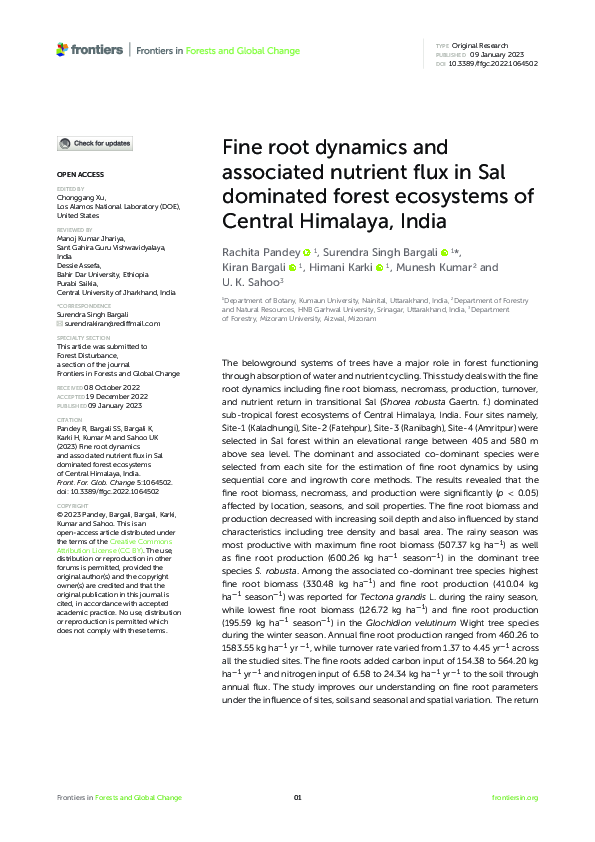 (PDF) Fine root dynamics and associated nutrient flux in Sal dominated forest ecosystems of ...