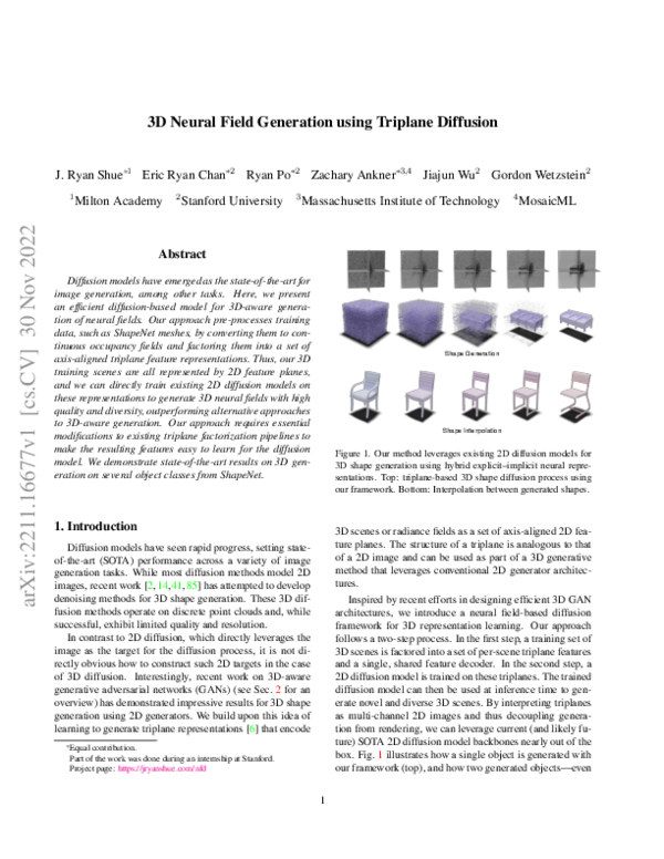(PDF) 3D Neural Field Generation using Triplane Diffusion | Ryan Shue - Academia.edu