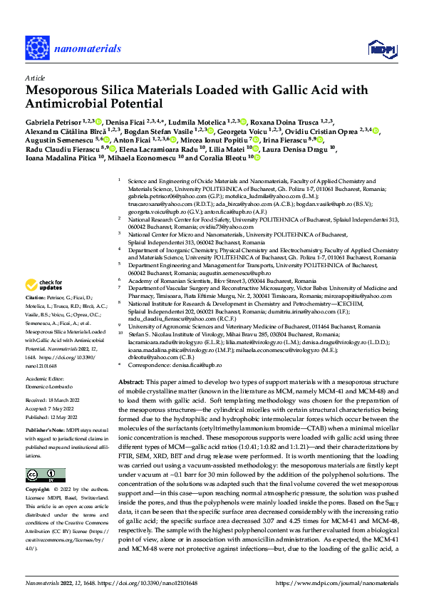 (PDF) Mesoporous Silica Materials Loaded with Gallic Acid with Antimicrobial Potential