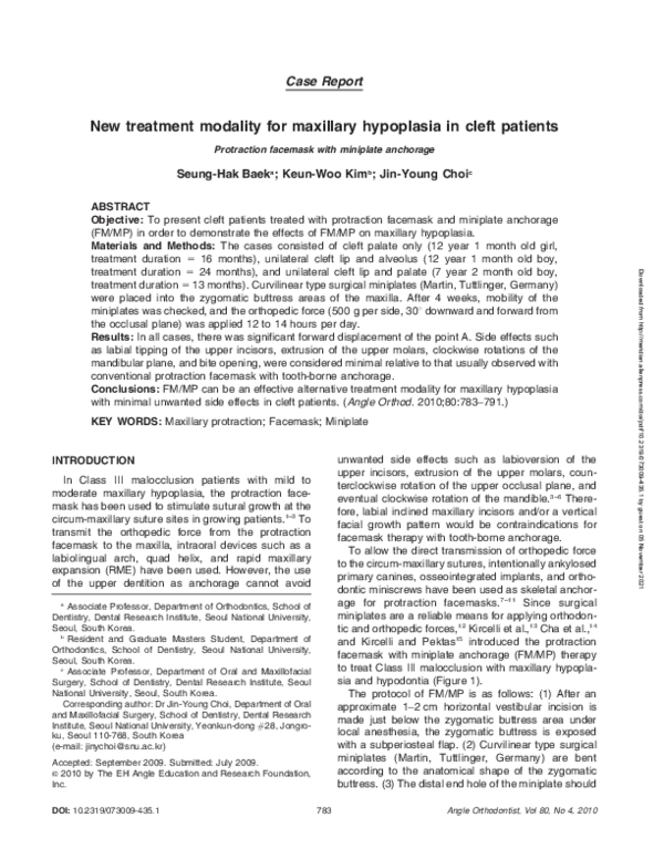 (PDF) New treatment modality for maxillary hypoplasia in cleft patients
