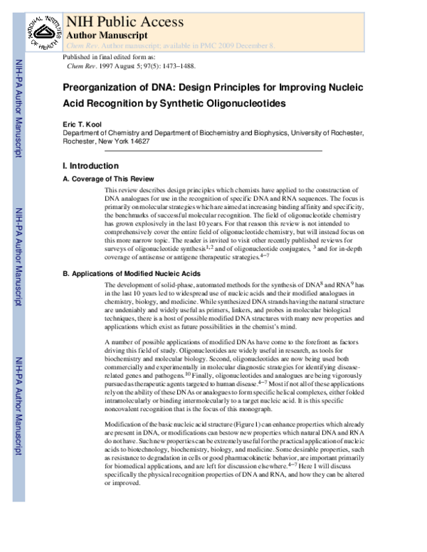 (PDF) Preorganization of DNA: Design Principles for Improving Nucleic Acid Recognition by ...