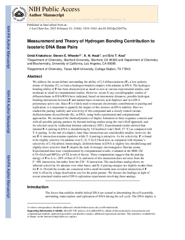 (PDF) Measurement and Theory of Hydrogen Bonding Contribution to ...