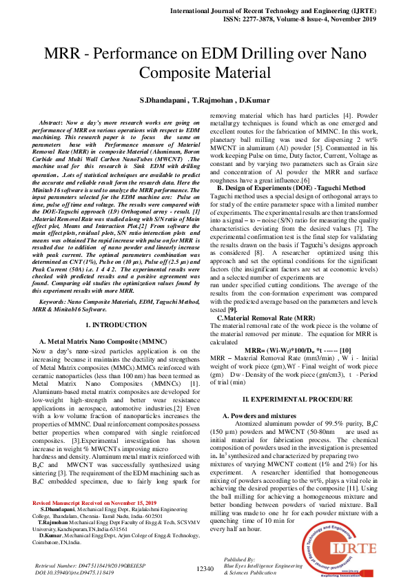 (PDF) MRR - Performance on EDM Drilling over Nano Composite Material