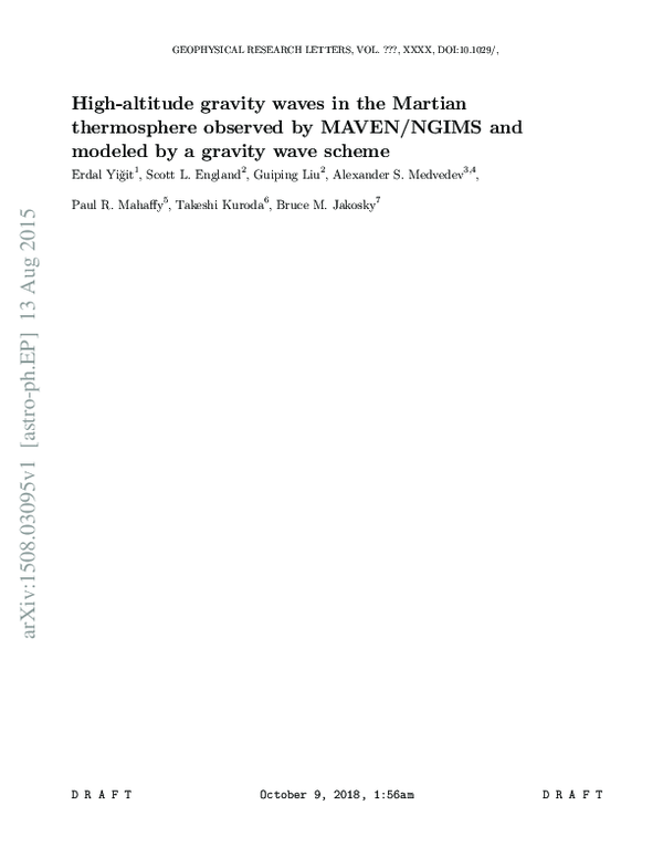 (PDF) High‐altitude gravity waves in the Martian thermosphere observed ...