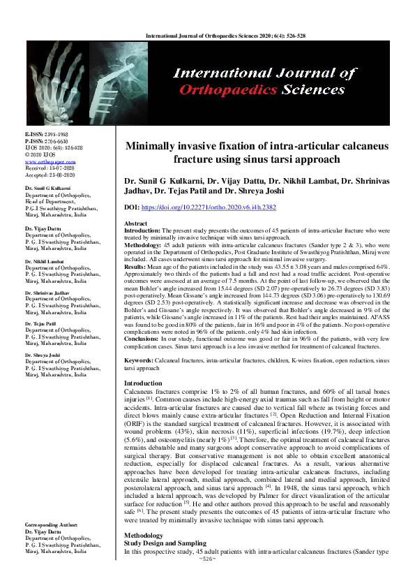 (PDF) Minimally invasive fixation of intra-articular calcaneus fracture ...