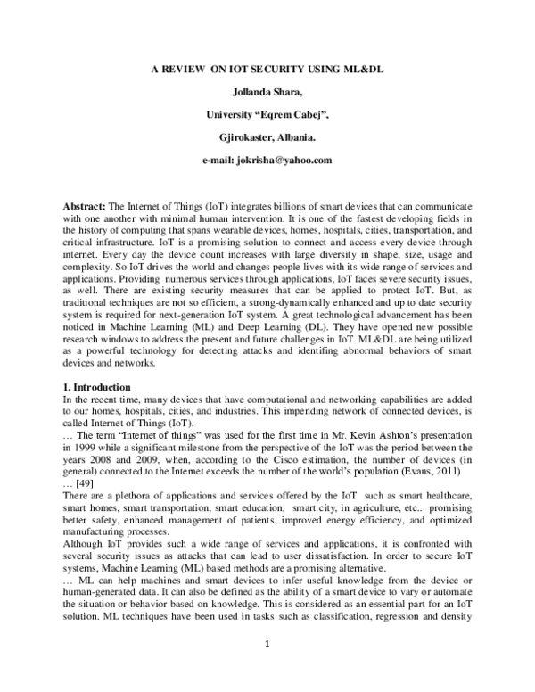 Pdf A Review On Iot Security Using Mlanddl