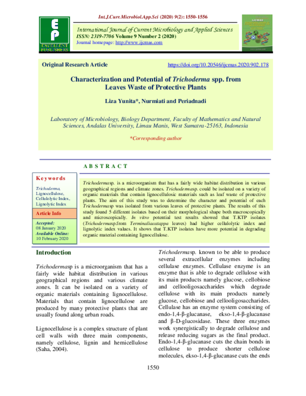 (PDF) Characterization and Potential of Trichoderma spp. from Leaves Waste of Protective Plants ...