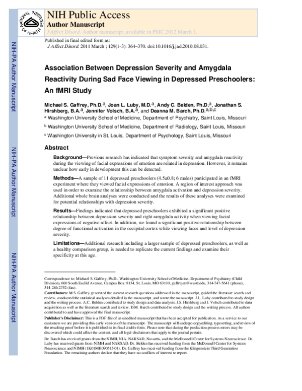 (PDF) Association between depression severity and amygdala reactivity ...