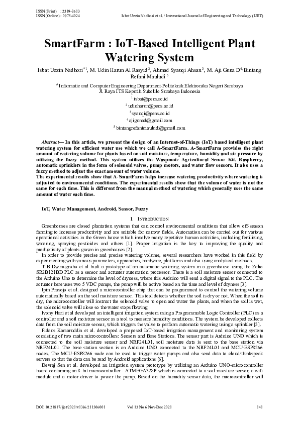 (PDF) SmartFarm : IoT-Based Intelligent Plant Watering System