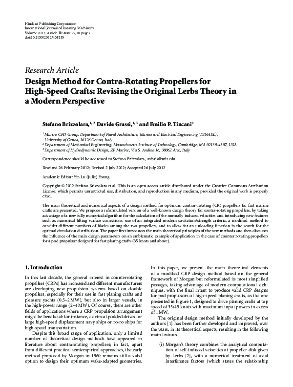 (PDF) Design Method for Contra-Rotating Propellers for High-Speed Crafts: Revising the Original ...