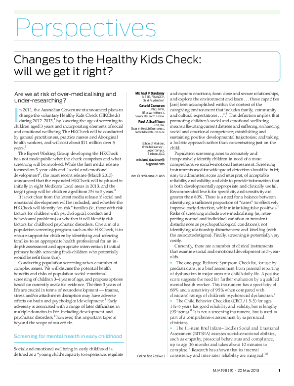 (PDF) Evaluating Changes to the Healthy Kids Check